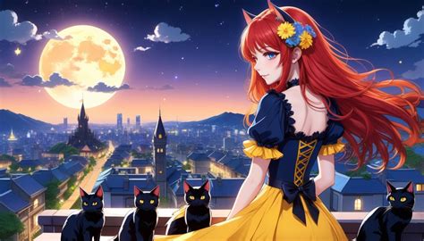 Redhead Witch Overlooking City At Night Stable Diffusion Online