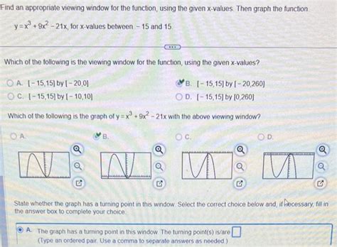 solved find an appropriate viewing window for the function