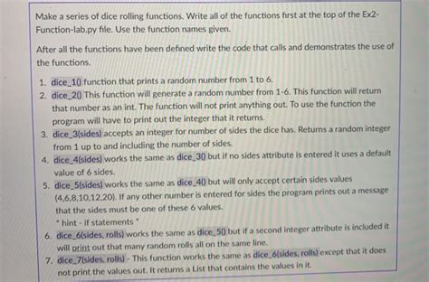 Solved Make A Series Of Dice Rolling Functions Write All Of Chegg