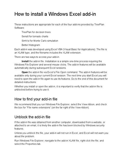 How To Install A Windows Excel Add In Pdf Microsoft Excel Computer File