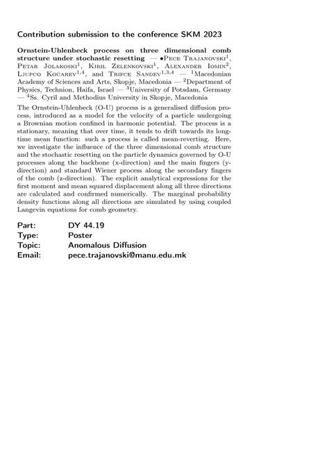 Pdf Ornstein Uhlenbeck Process On Three Dimensional Comb Structure Under Stochastic Resetting
