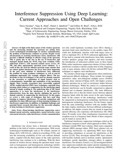 Interference Suppression Using Deep Learning Current Approaches And Open Challenges Deepai