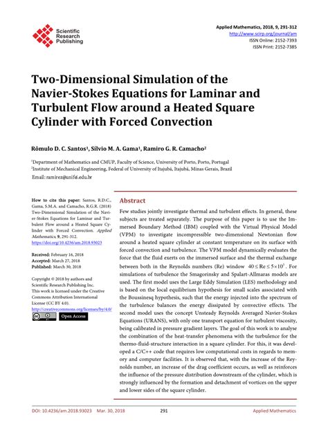 PDF Two Dimensional Simulation Of The Navier Stokes Equations For Laminar And Turbulent Flow