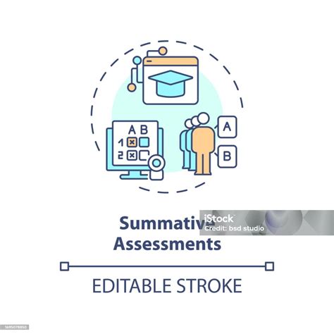 2d Colorful Thin Linear Icon Summative Assessments Concept Stock Illustration Download Image