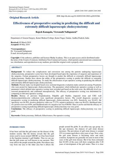 Pdf Effectiveness Of Preoperative Scoring In Predicting The Difficult And Extremely Difficult