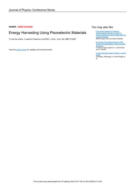 Pdf Energy Harvesting Using Piezoelectric Materials