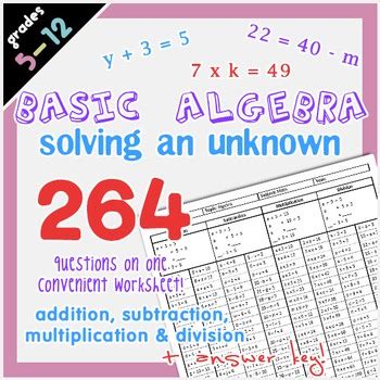 Basic Algebra Solving An Unknown By Jadyn Thone TpT
