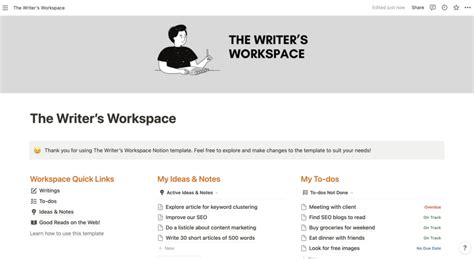 The Writer S Workspace Notion Template Cliff