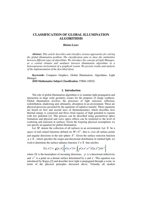 Pdf Classification Of Global Illumination Algorithms