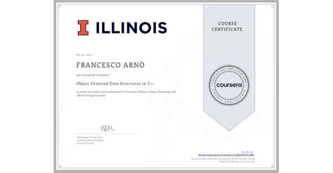 francesco arnò on linkedin completion certificate for object oriented data structures in c