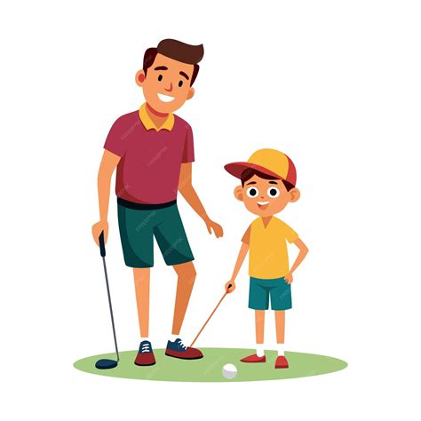 Father And Son Playing Golf Together On Green Field Premium Ai