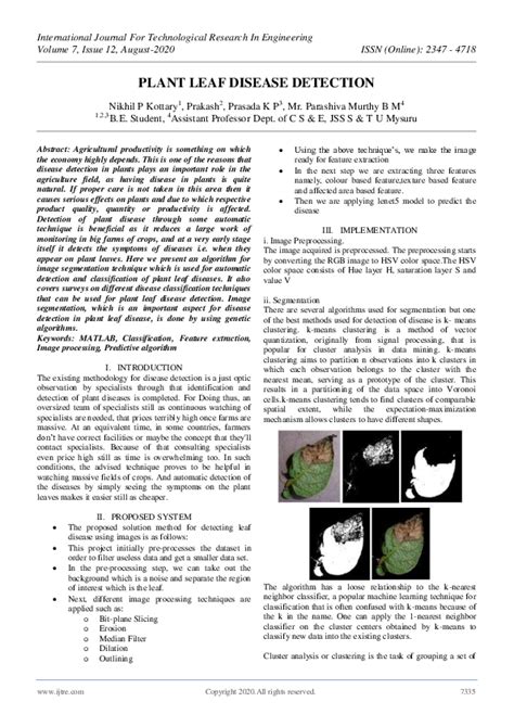 Pdf Plant Leaf Disease Detection