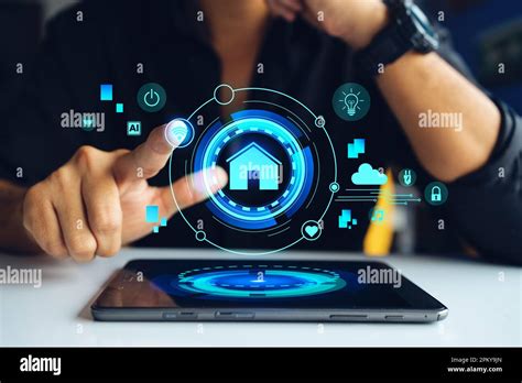 Smart Home System And Artificial Intelligence Concept Hologram Digital Chatbot Application