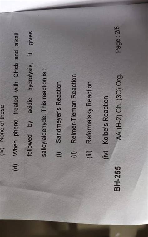 When Phenol Treated With Chcl3 And Alkali Followed By Acidic Hydrolysis