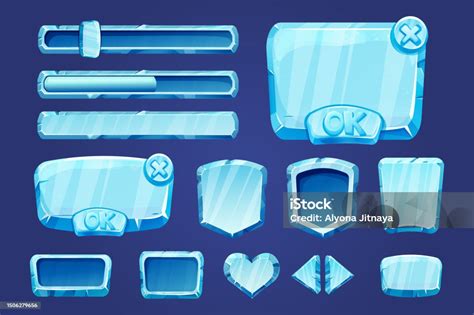 Set Game Menu Assets Ice Buttons Interface Elements 2d In Cartoon Style