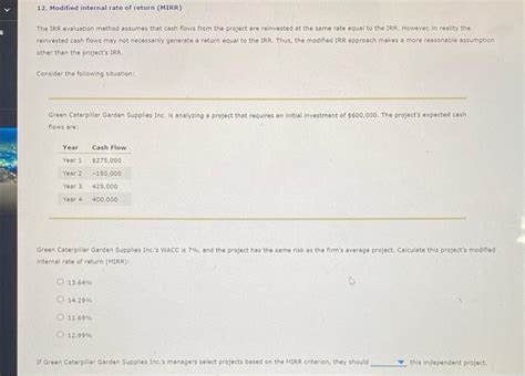 Solved 12 Modified Internal Rate Of Return MIRR The IRR Chegg Com