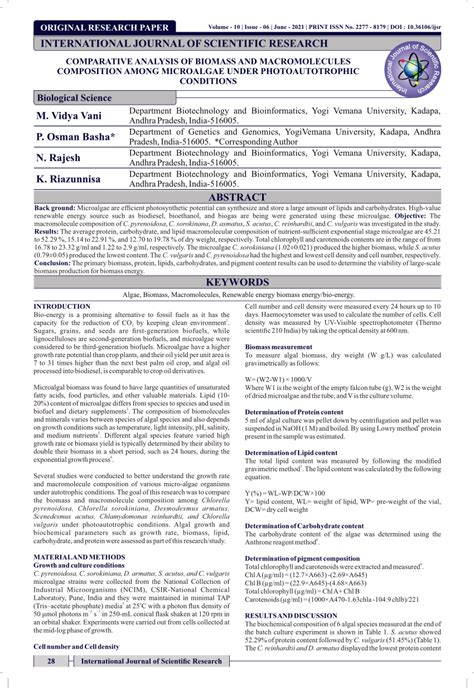 Pdf Comparative Analysis Of Biomass And Macromolecules Composition Among Microalgae Under