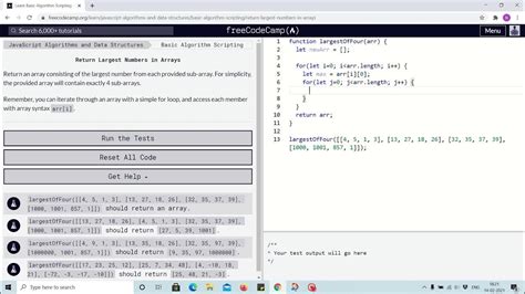 Exercise 5 Find Largest Number In Arrays Freecodecamp Youtube
