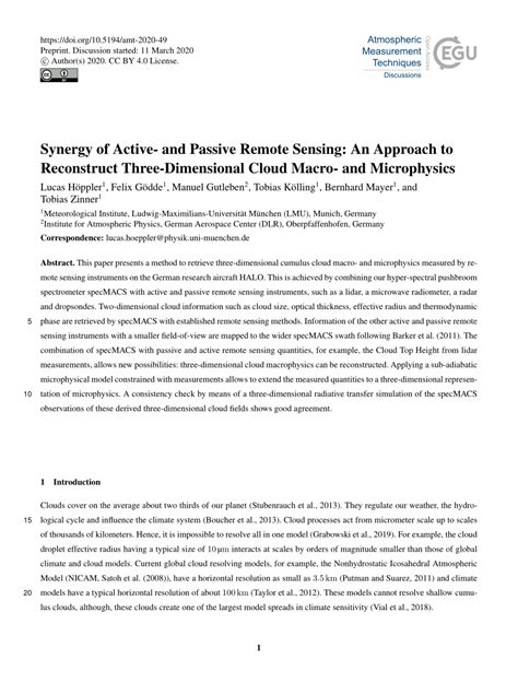 Pdf Synergy Of Active And Passive Remote Sensing An Approach To Reconstruct Three