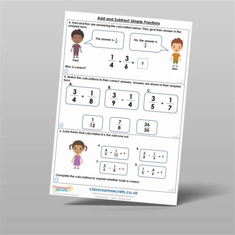 Year 6 Add And Subtract Simple Fractions Mixed Activity Resource
