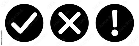 Vector Set Of Flat Round Check Mark X Mark Icons Exclamation Point Checkmark Exclamation