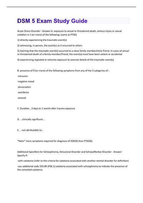 Dsm 5 Exam Study Guide 20242025 Questions And Answers With Complete