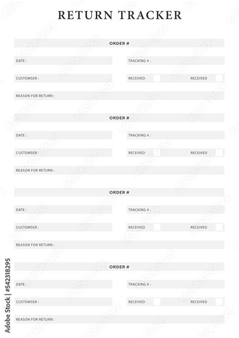 Return Tracker Printable Digital Wedding Planner Canva Stock Illustration Adobe Stock