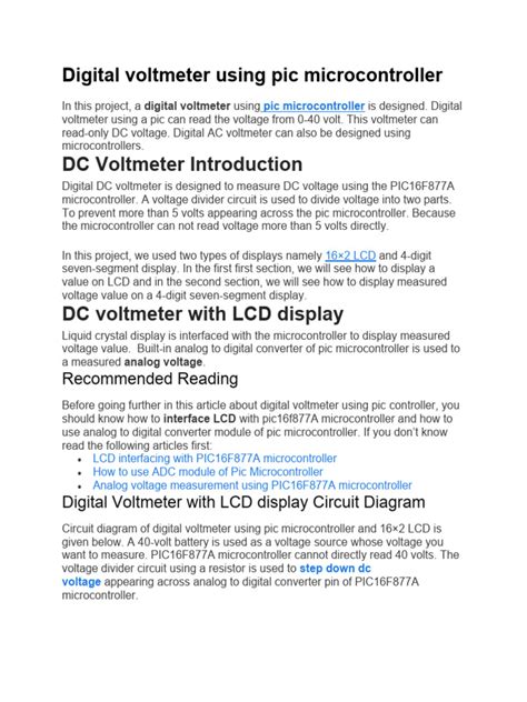 Digital Voltmeter Using Pic Microcontroller Pdf Analog To Digital