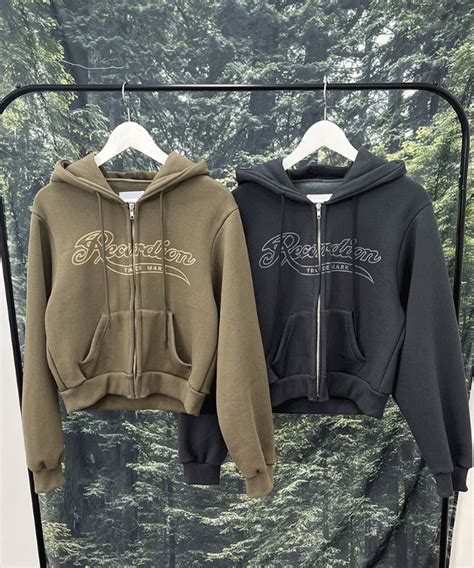 트레이드마크 기모 크롭 후드 집업 2color 에이블리