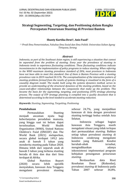 Pdf Strategi Segmenting Targeting Dan Positioning Dalam Rangka Percepatan Penurunan Stunting