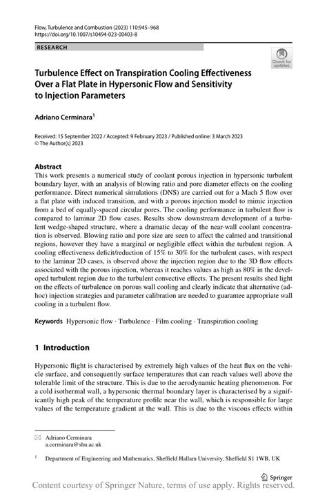 Pdf Turbulence Effect On Transpiration Cooling Effectiveness Over A
