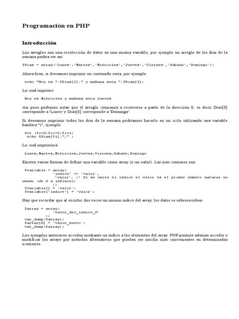 programación en php array pdf estructura de datos de matriz gestión de datos