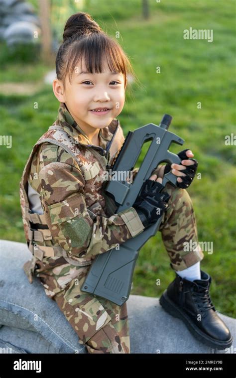 Happy Girl Playing Cs Stock Photo Alamy