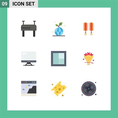 Mobile Interface Flat Color Set Of 9 Pictograms Of Furniture Pc China Imac Monitor Editable