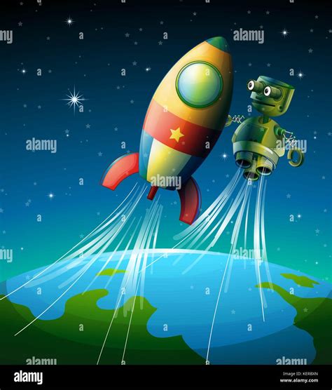 Illustration Of A Robot Beside A Spaceship Stock Vector Image And Art Alamy