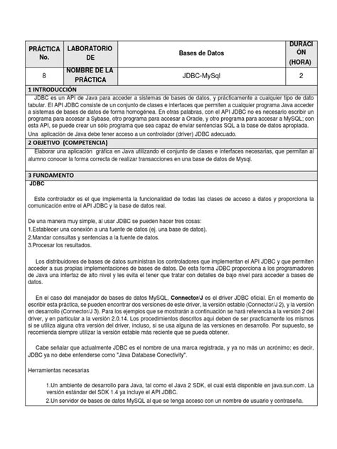 Jdbc Practica Descargar Gratis Pdf Java Lenguaje De Programación