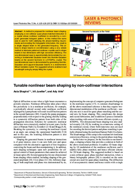 Pdf Tunable Nonlinear Beam Shaping By Non Collinear Interactions