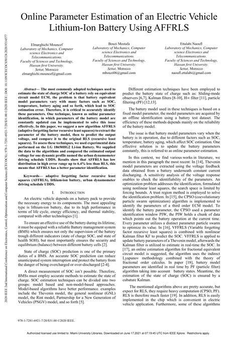 Pdf Online Parameter Estimation Of An Electric Vehicle Lithium Ion