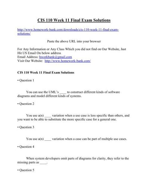 Cis 110 Week 11 Final Exam Solutions