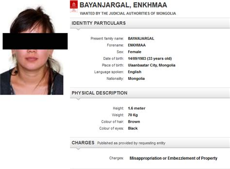 Интерпол 33 настай Монгол эмэгтэйг эрэн сурвалжилж байна