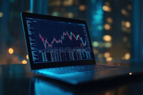 Laptop Showing Live Candlestick Charts And Financial Data In A