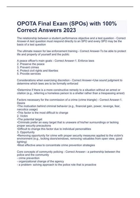opota final exam spos with 100 correct answers 2023 opota stuvia us