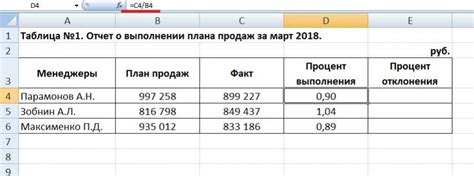 Как найти процент выполнения плана формула Excel