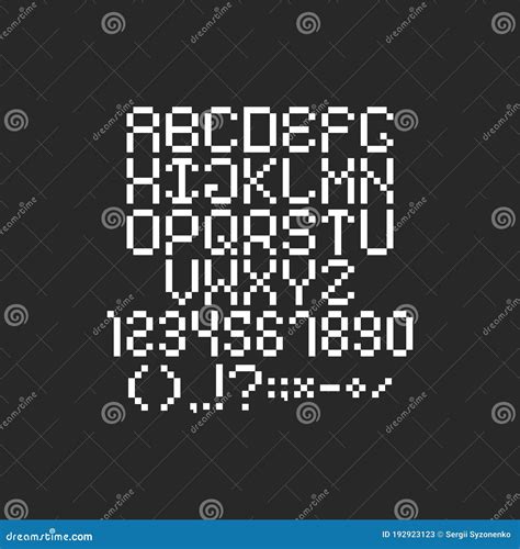 Pixel Font 8 Bit Style With Numbers And Special Symbols Square And