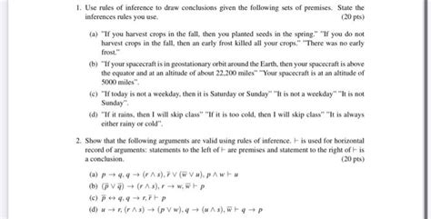 solved 1 use rules of inference to draw conclusions given
