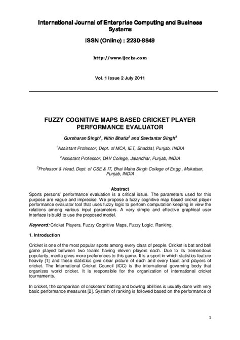 Pdf Fuzzy Cognitive Maps Based Cricket Player Performance Evaluator