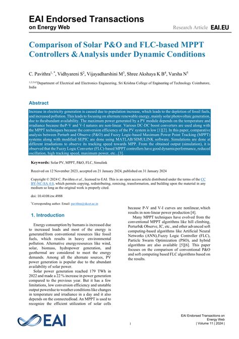 Pdf Comparison Of Solar Pando And Flc Based Mppt Controllers And Analysis Under Dynamic Conditions