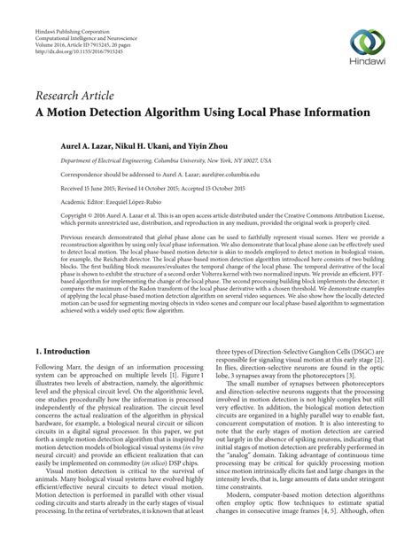 Pdf A Motion Detection Algorithm Using Local Phase Information