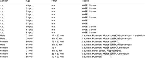 Human Tissue Information Pmd Post Mortem Delay Pcd Post