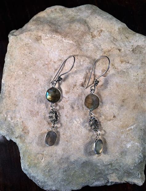 Sterling Silver And Labradorite Bohemian Dangle Earrings Etsy